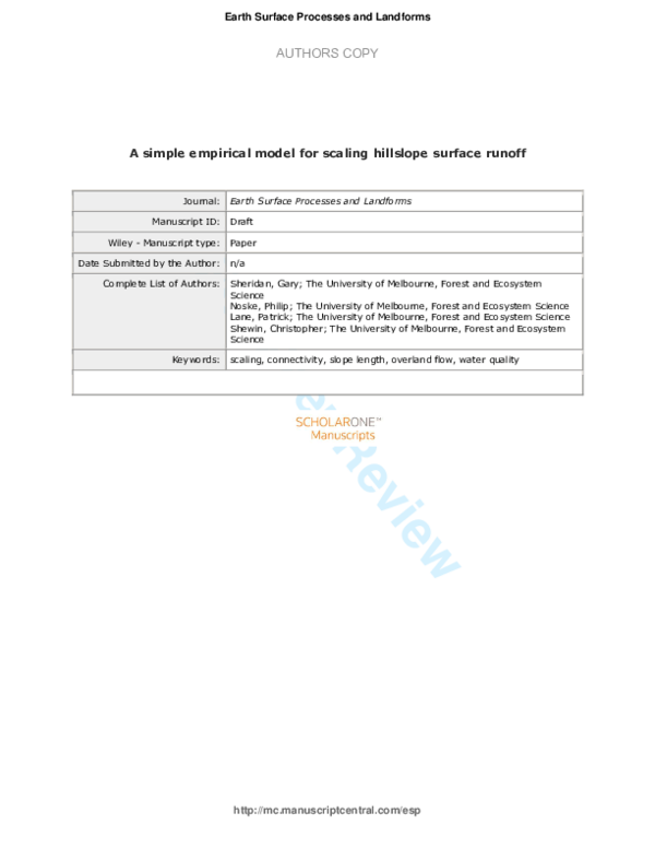 (PDF) A simple empirical model for scaling hillslope surface runoff