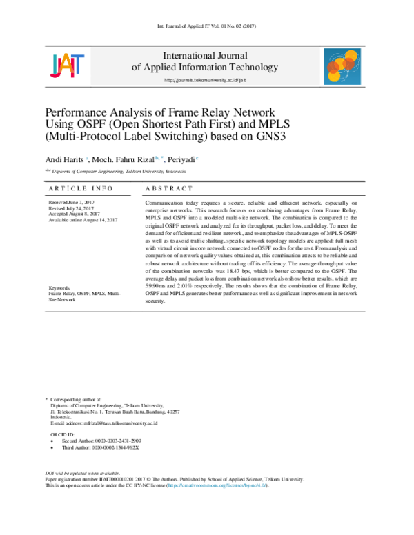 Pdf Performance Analysis Of Frame Relay Network Using Ospf Open Shortest Path First And Mpls 0248