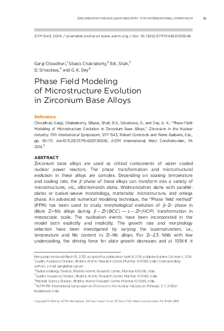 Pdf Phase Field Modeling Of Microstructure Evolution In Zirconium