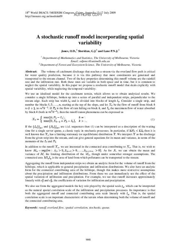 Pdf A Stochastic Runoff Model Incorporating Spatial Variability