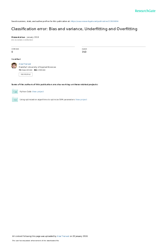 Pdf Classification Error Bias And Variance Underfitting And Overfitting Python Code View