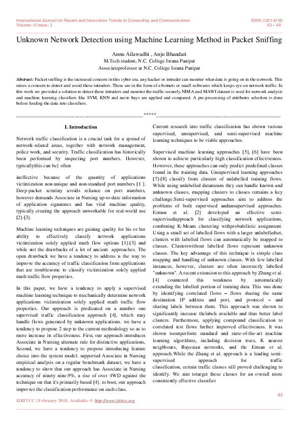 (PDF) Unknown Network Detection using Machine Learning Method in Packet ...