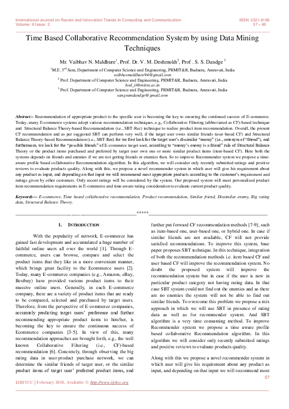 (PDF) Time Based Collaborative Recommendation System by using Data ...