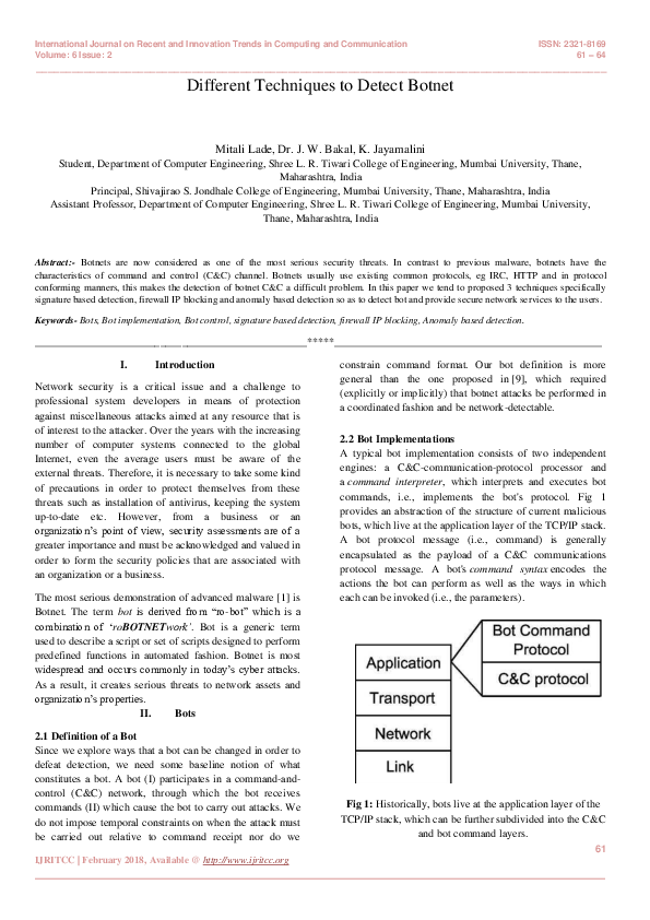 Pdf Different Techniques To Detect Botnet