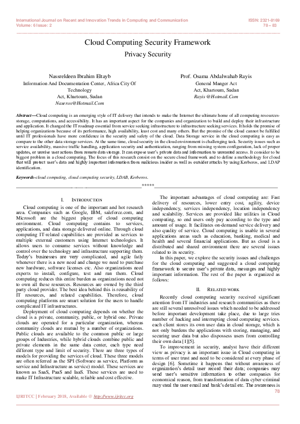 (PDF) Cloud Computing Security Framework