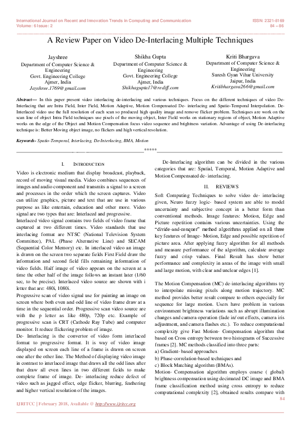 (PDF) A Review Paper on Video De-Interlacing Multiple Techniques