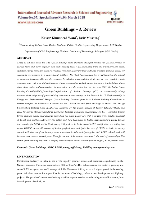 (PDF) Green Buildings – A Review