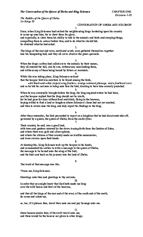 (DOC) The Conversation of the Queen of Sheba and King Solomon