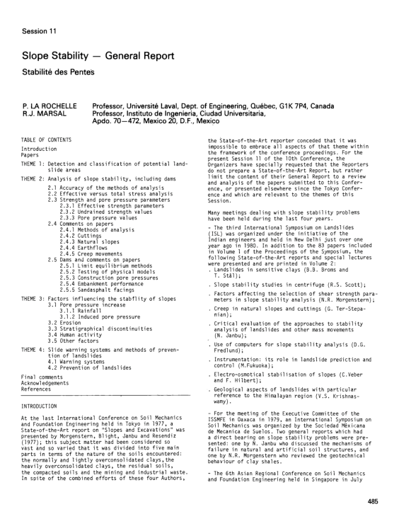 (PDF) Slope Stability — General Report Stabilité des Pentes