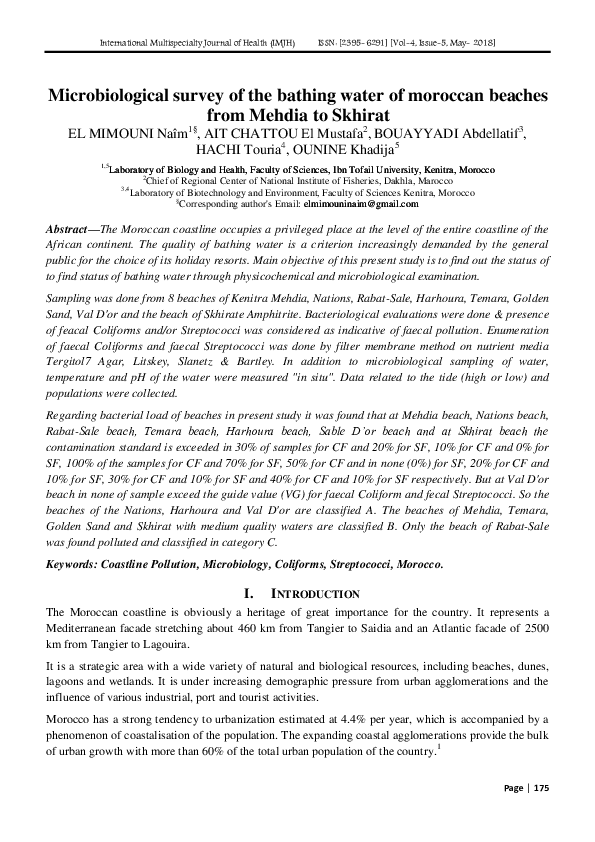 (PDF) Microbiological survey of the bathing water of moroccan beaches ...