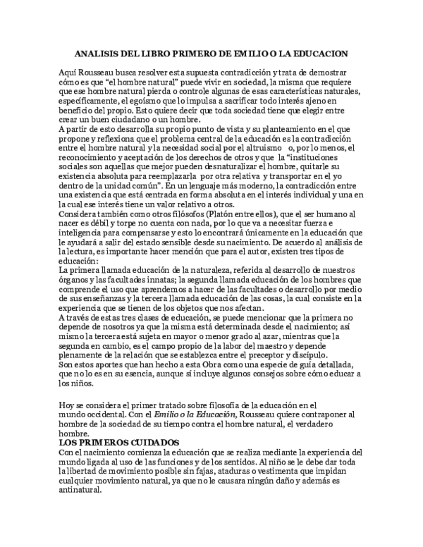 (DOC) ANALISIS DEL LIBRO PRIMERO DE EMILIO O LA EDUCACION