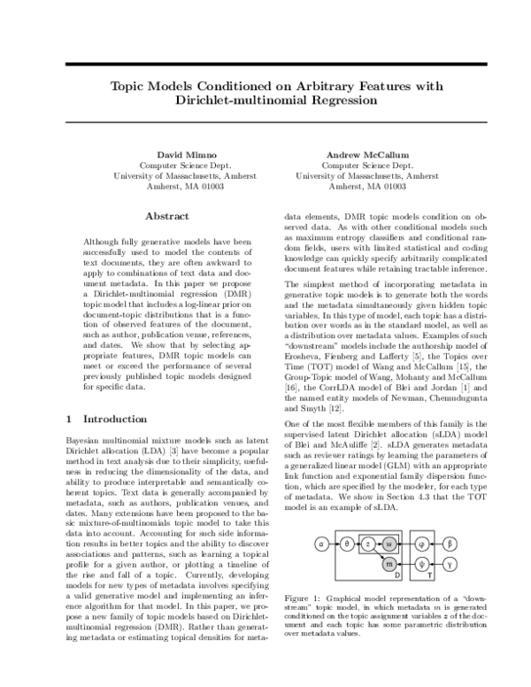 Pdf Topic Models Conditioned On Arbitrary Features With Dirichlet