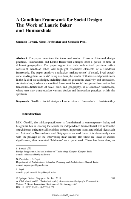 (PDF) A Gandhian Framework for Social Design: The Work of Laurie Baker ...