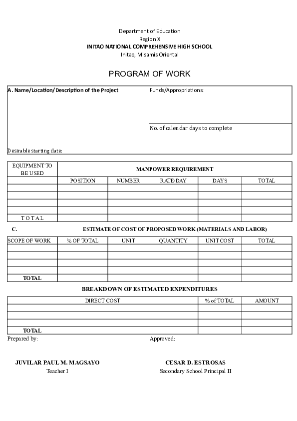 (XLS) Copy of PROGRAM OF WORK