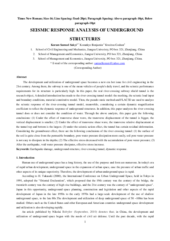 (PDF) SEISMIC RESPONSE ANALYSIS OF UNDERGROUND STRUCTURES / PHD SOLID MECHANICS / KORAM SAMUEL SAKYI