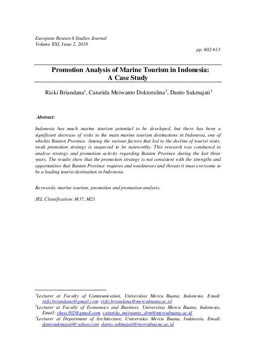 (PDF) Promotion Analysis of Marine Tourism in Indonesia: A Case Study