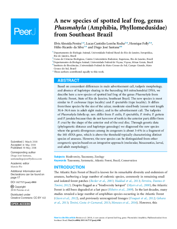 (PDF) A new species of spotted leaf frog, genus Phasmahyla (Amphibia ...