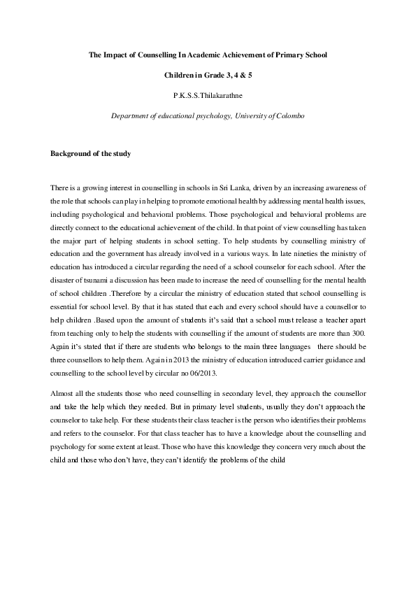(DOC) The Impact of Counselling In Academic Achievement of Primary ...