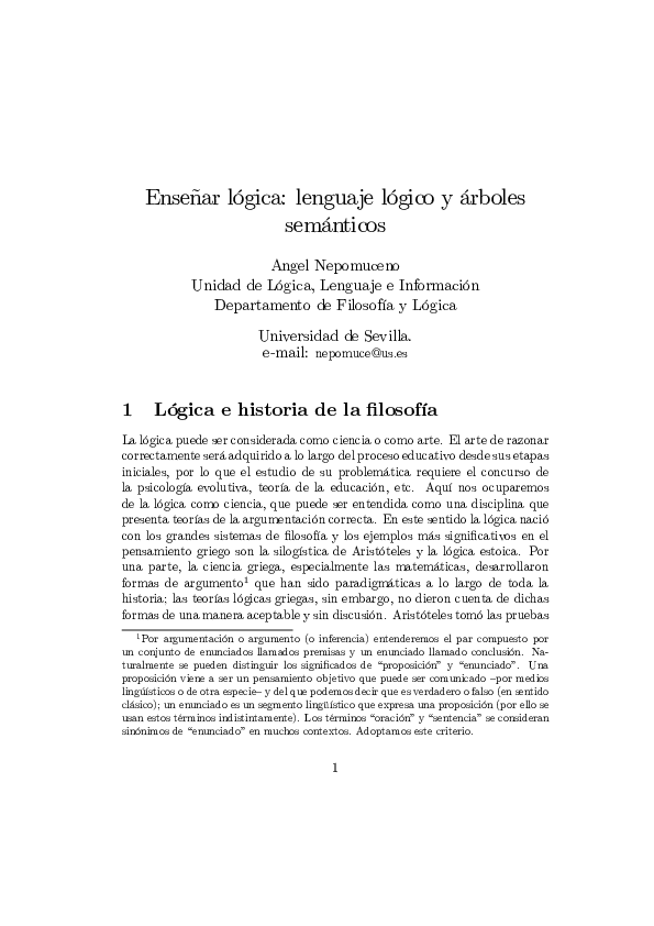 (PDF) Enseñar lógica: lenguaje lógico y árboles semánticos