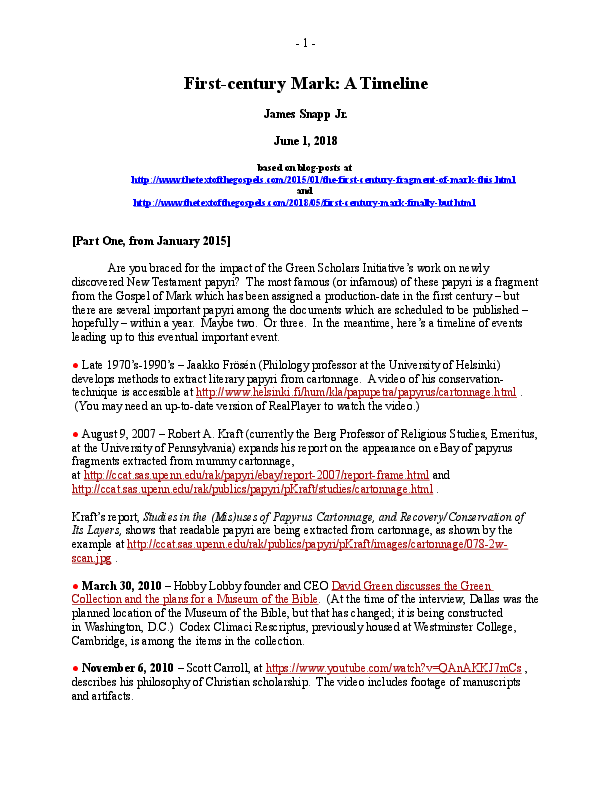 (DOC) First-century Mark: A Timeline