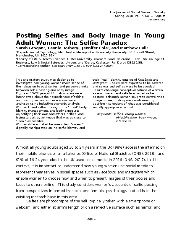 (DOC) Posting Selfies and Body Image in Young Adult Women: The Selfie Paradox