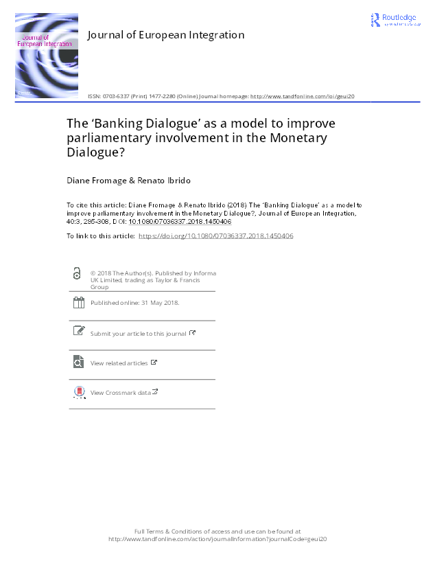 (PDF) The 'Banking Dialogue' as a model to improve parliamentary ...