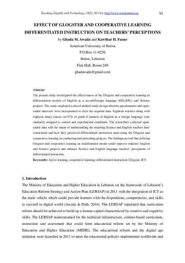 (PDF) EFFECT OF GLOGSTER AND COOPERATIVE LEARNING DIFFERENTIATED INSTRUCTION ON TEACHERS ...