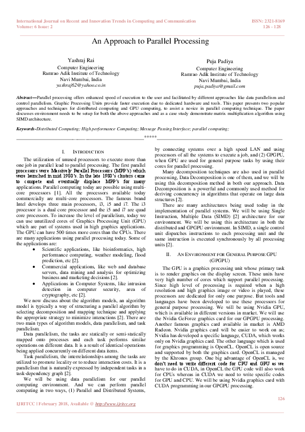 (PDF) An Approach to Parallel Processing