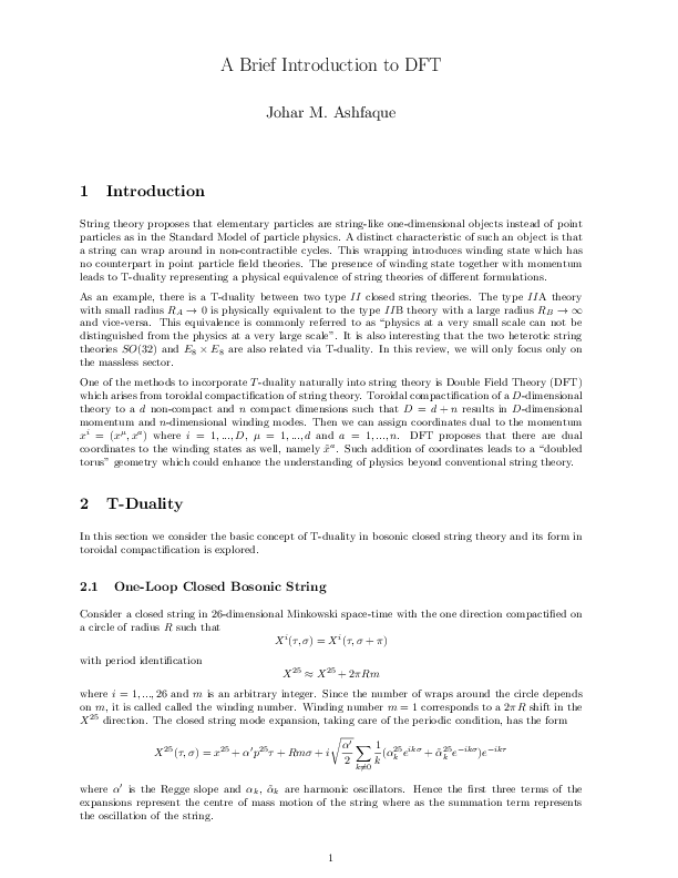 (PDF) A Brief Introduction to Double Field Theory