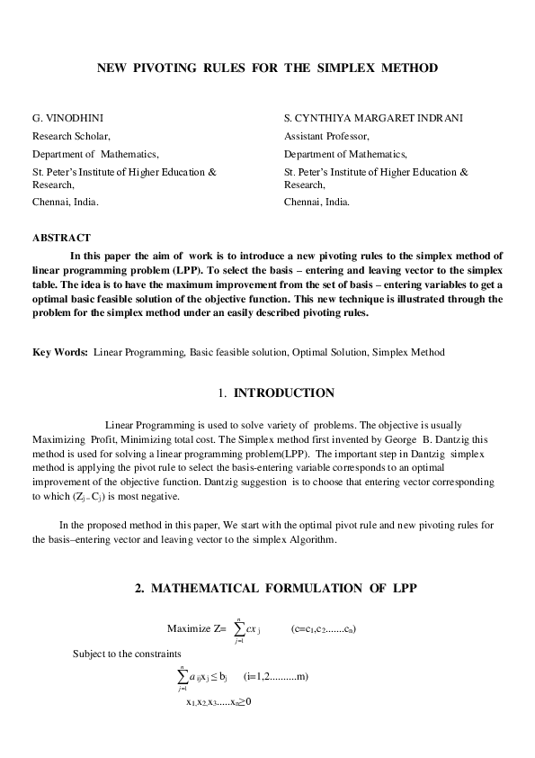 (PDF) NEW PIVOTING RULES FOR THE SIMPLEX METHOD