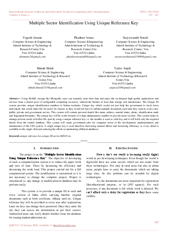 (PDF) Multiple Sector Identification Using Unique Referance Key