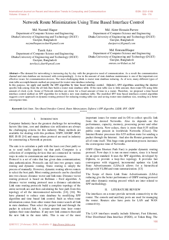 Pdf Network Route Minimization Using Time Based Interface Control