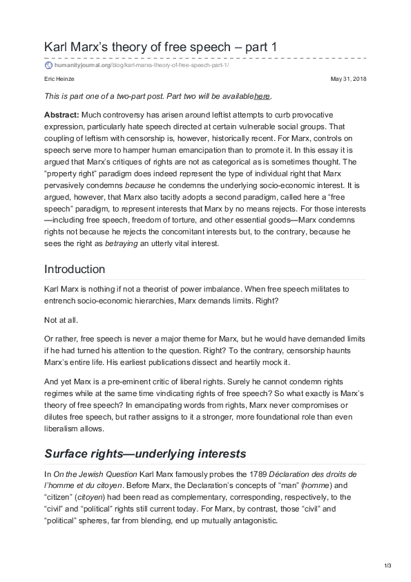 (PDF) Karl Marx's theory of free speech