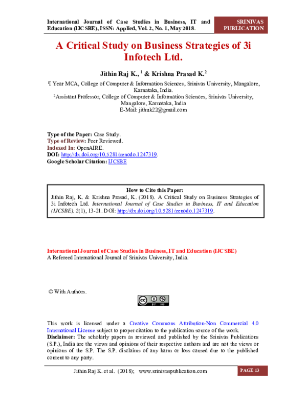 (PDF) A Critical Study on Business Strategies of 3i Infotech Ltd.
