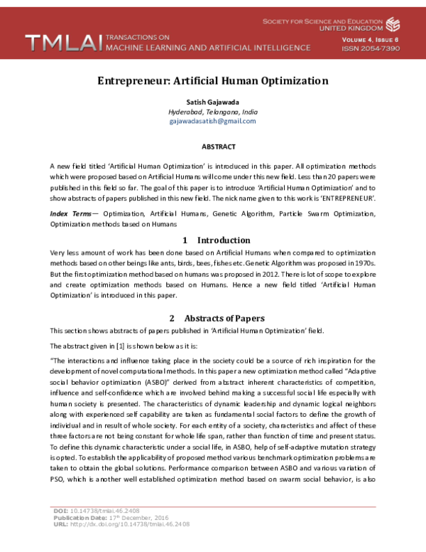 (PDF) Entrepreneur: Artificial Human Optimization