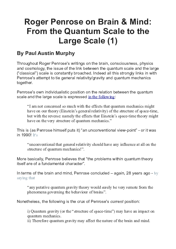 (DOC) Roger Penrose on Brain & Mind: From the Quantum Scale to the ...