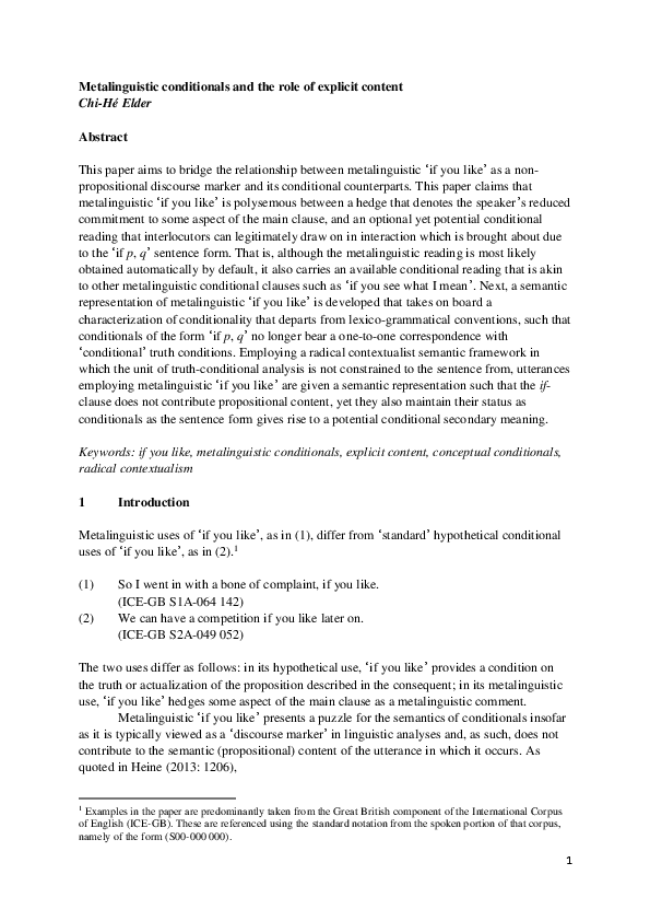 Doc Metalinguistic Conditionals And The Role Of Explicit Content