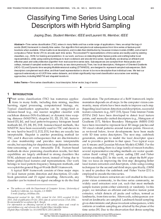 Pdf Classifying Time Series Using Local Descriptors With Hybrid Sampling