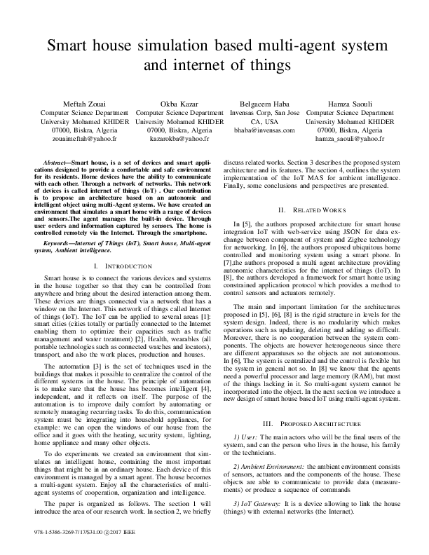 (PDF) Smart house simulation based multi-agent system and internet of ...