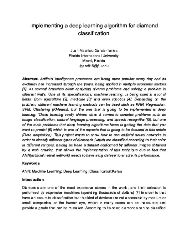 (PDF) Implementing a deep learning algorithm for diamond classification