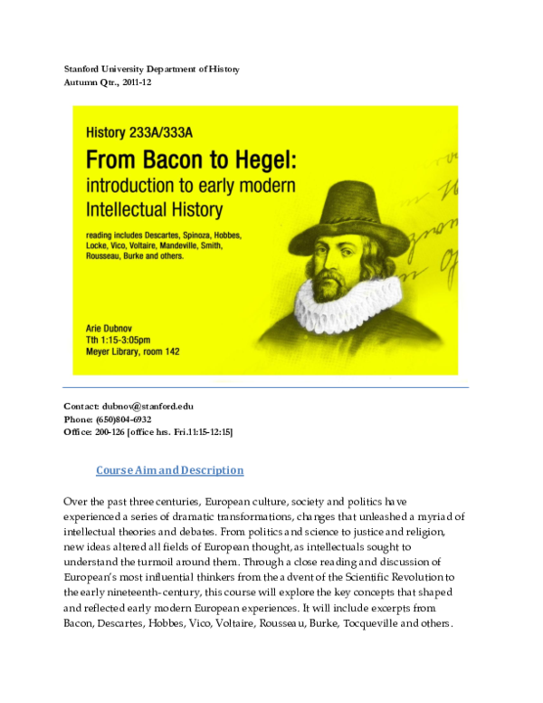 (PDF) Modern European Intellectual History, Pt. 1: From Bacon to Hegel ...