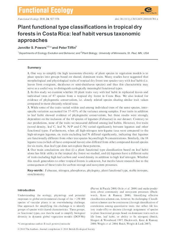 (PDF) Plant functional type classifications in tropical dry forests in ...
