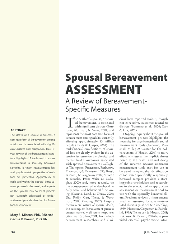(PDF) Spousal Bereavement Assessment A Review of Bereavement- Specific ...