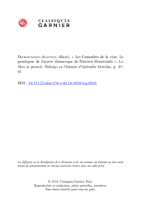 (PDF) « Les Cassandres de la crise. Le paradigme de l’œuvre dramatique ...