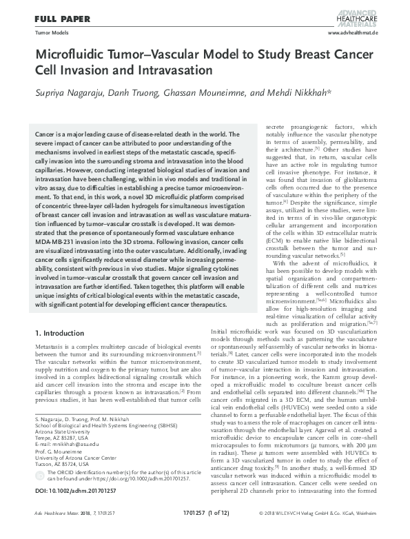 (PDF) Microfluidic Tumor–Vascular Model to Study Breast Cancer Cell ...