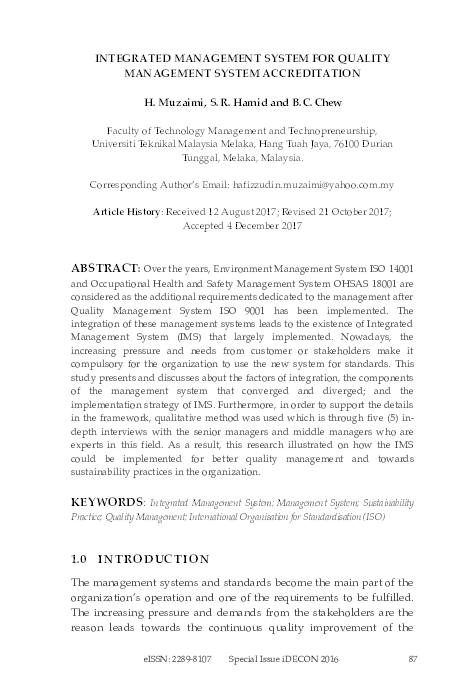 (PDF) Integrated Management System for Quality Management System ...