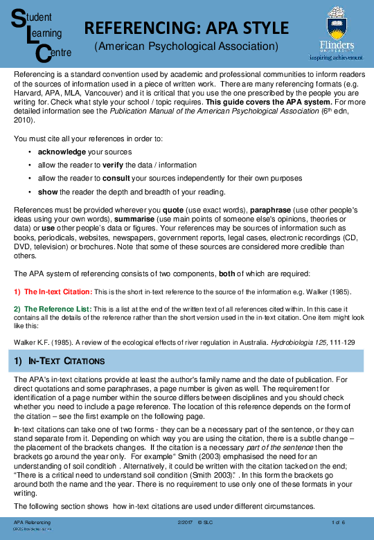 (PDF) REFERENCING: APA STYLE
