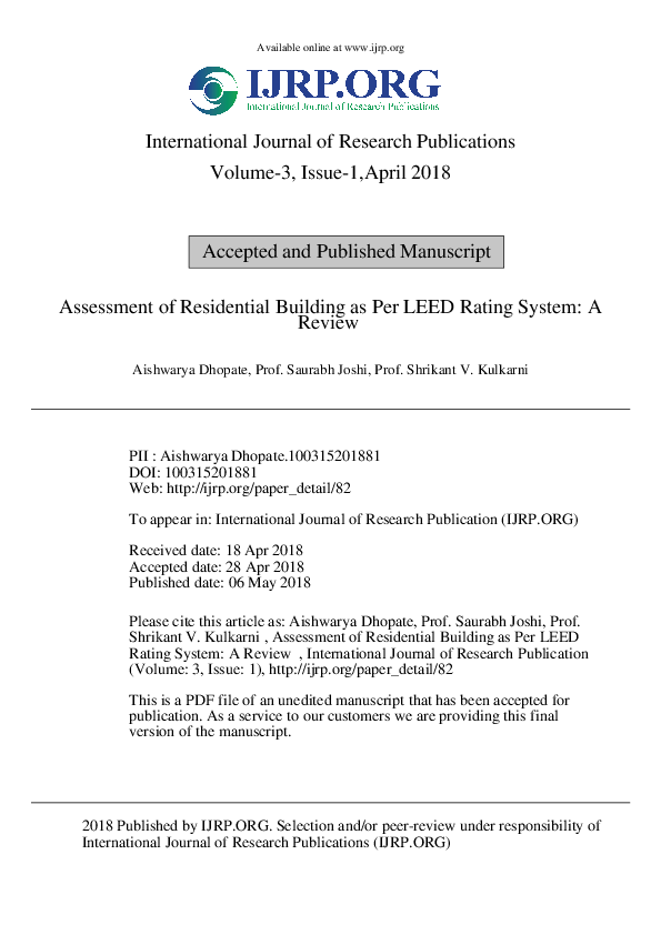 (PDF) Assessment of Residential Building as Per LEED Rating System: A ...