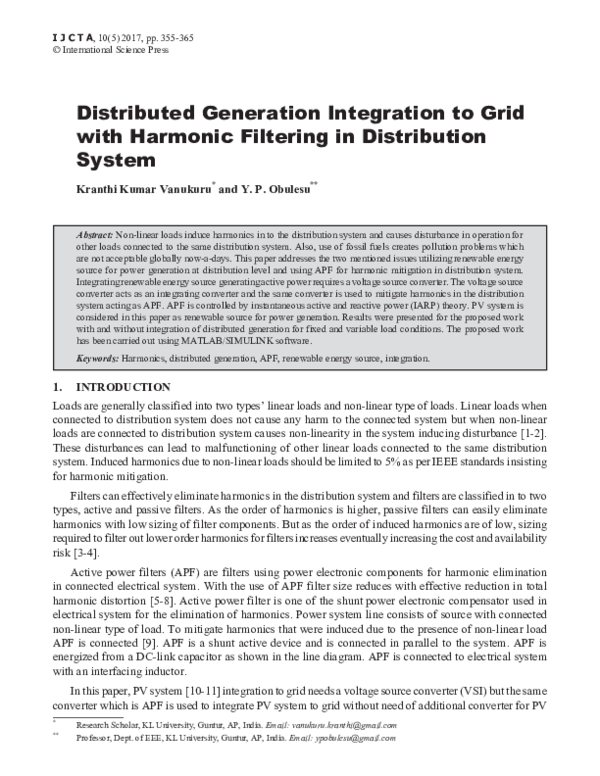 (PDF) Distributed Generation Integration to Grid with Harmonic ...