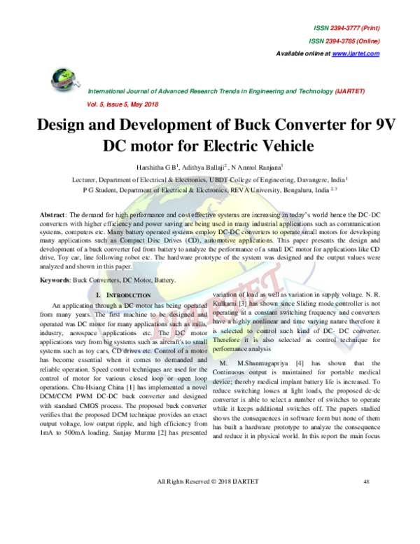 (PDF) Design and Development of Buck Converter for 9V DC motor for ...